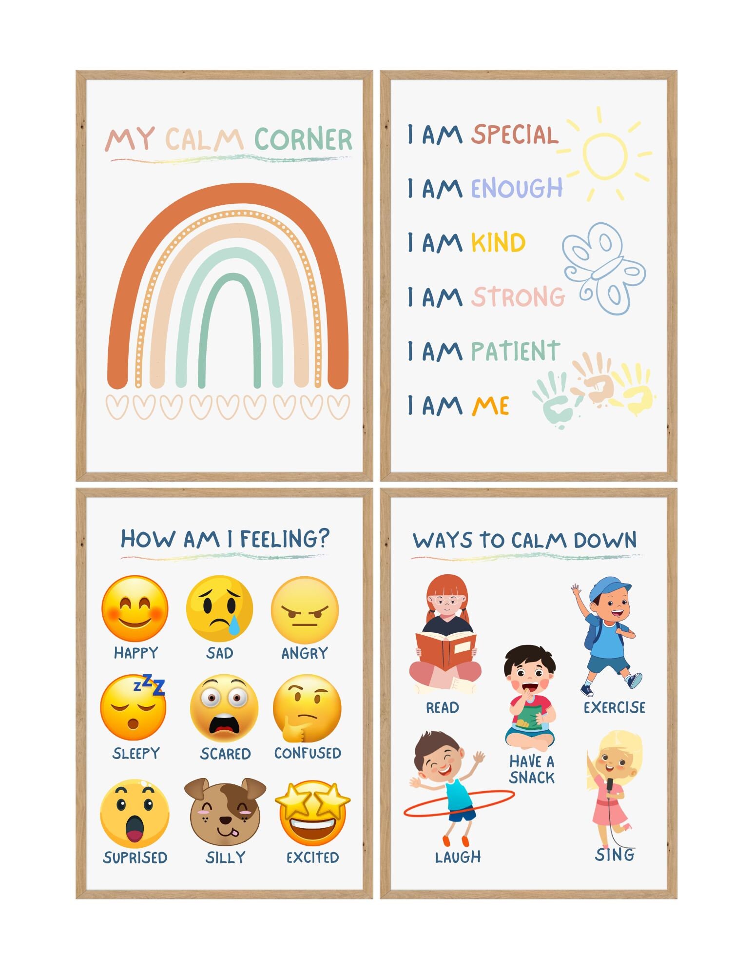Calm Corner Digital Download, Feelings Chart for Toddlers, Rainbow Calm ...