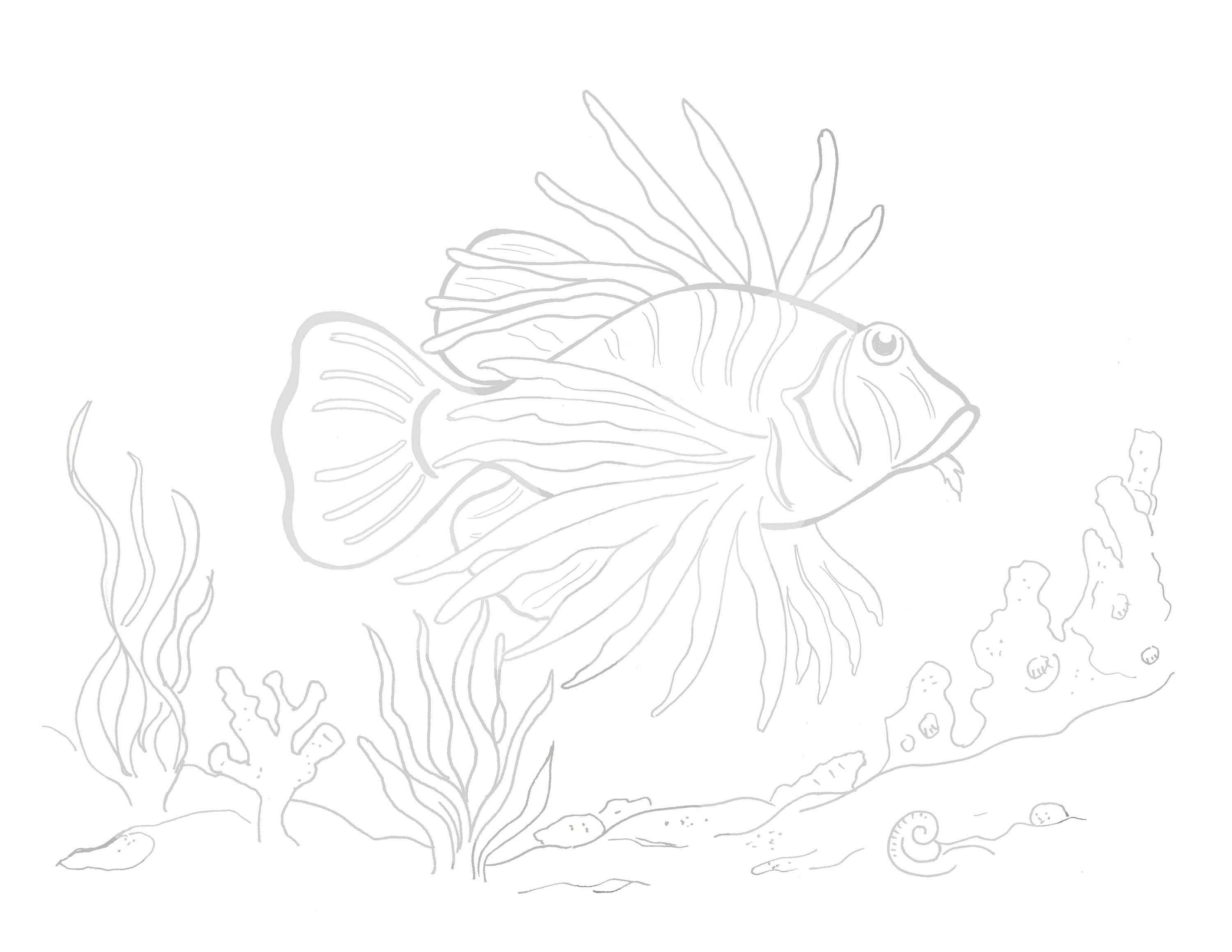 Lionfish Coloring Page, L for Lionfish, Fish Digital Download, Coloring ...