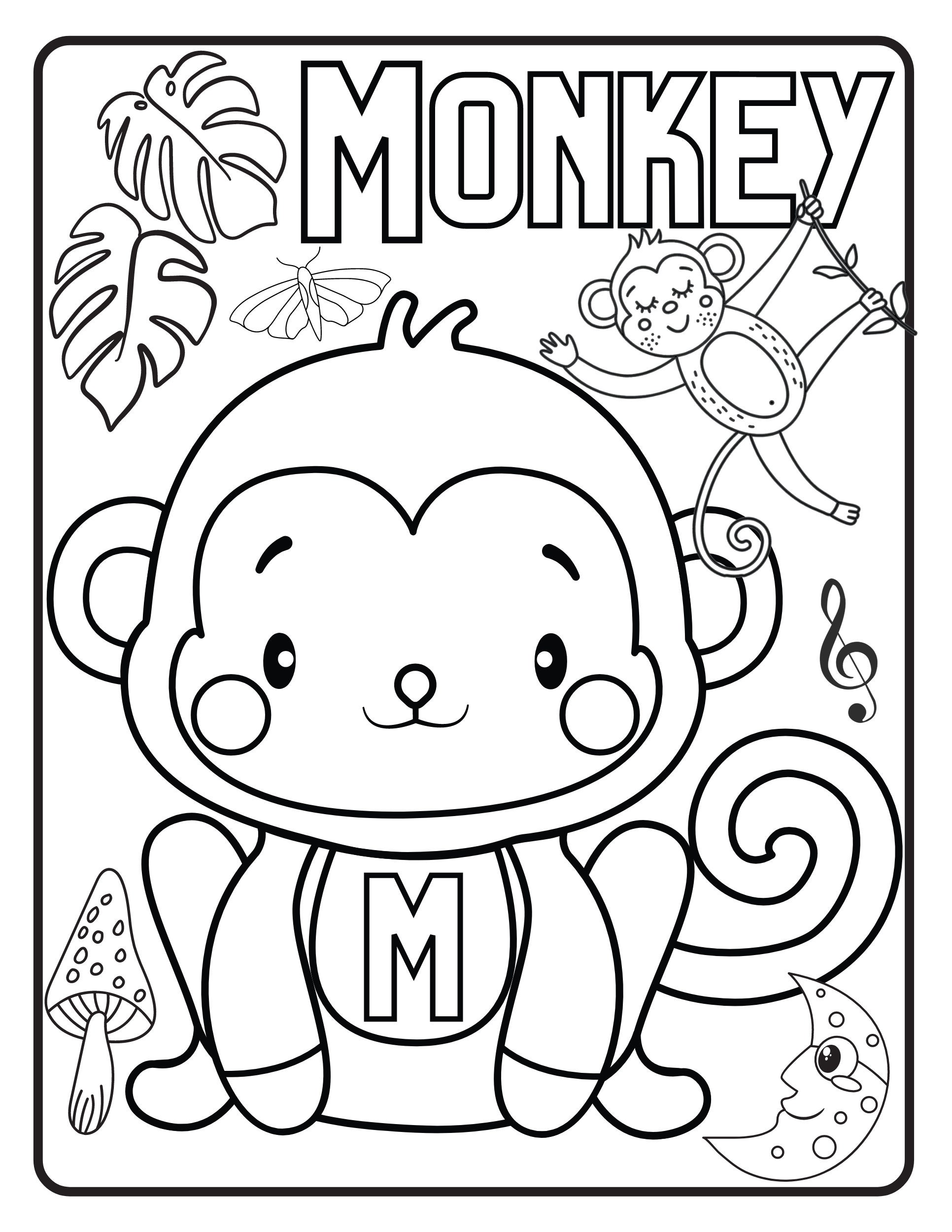 Monkey Coloring Page, M for Monkey, Alphabet Digital Download, Coloring ...