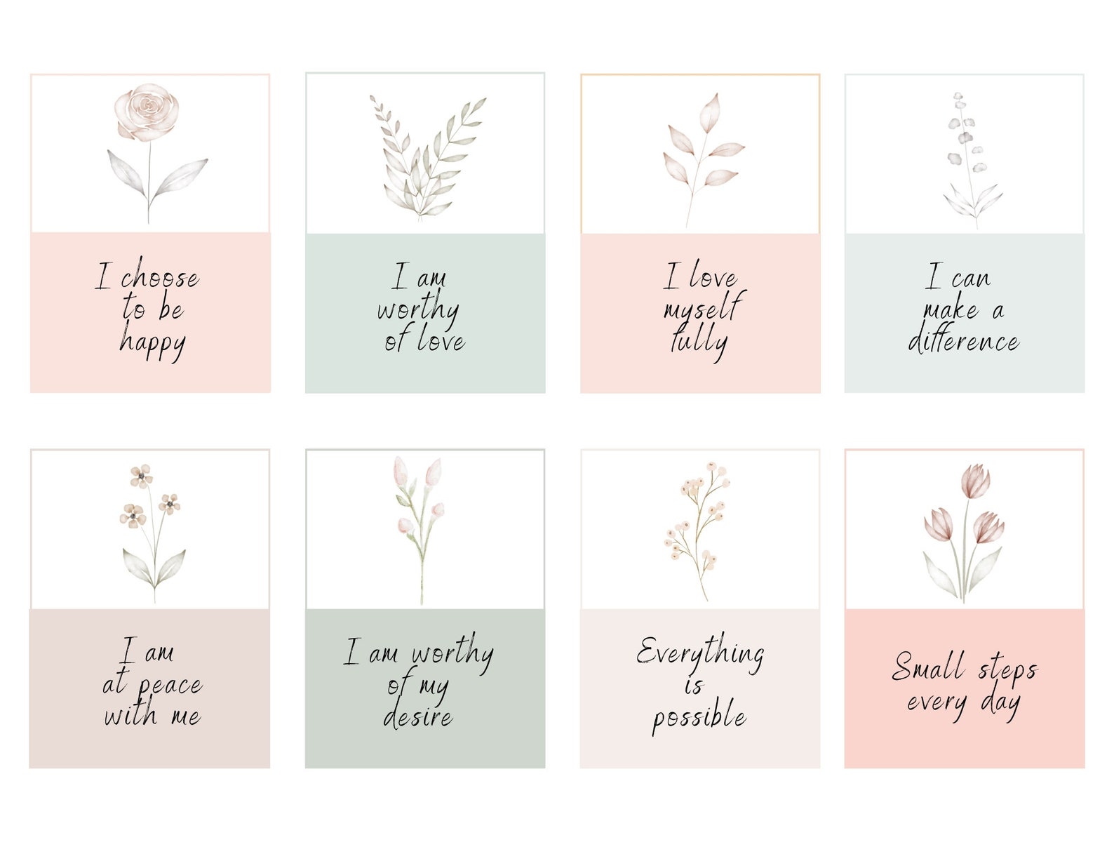 Printable Affirmation Cards, 24 Boho Mindful Affirmation Cards Digital ...