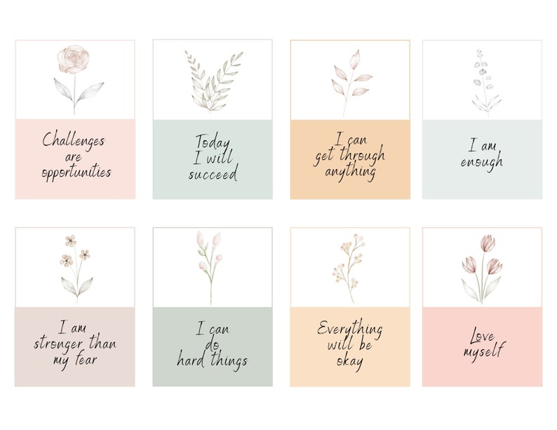 Printable Affirmation Cards, 24 Boho Mindful Affirmation Cards Digital ...