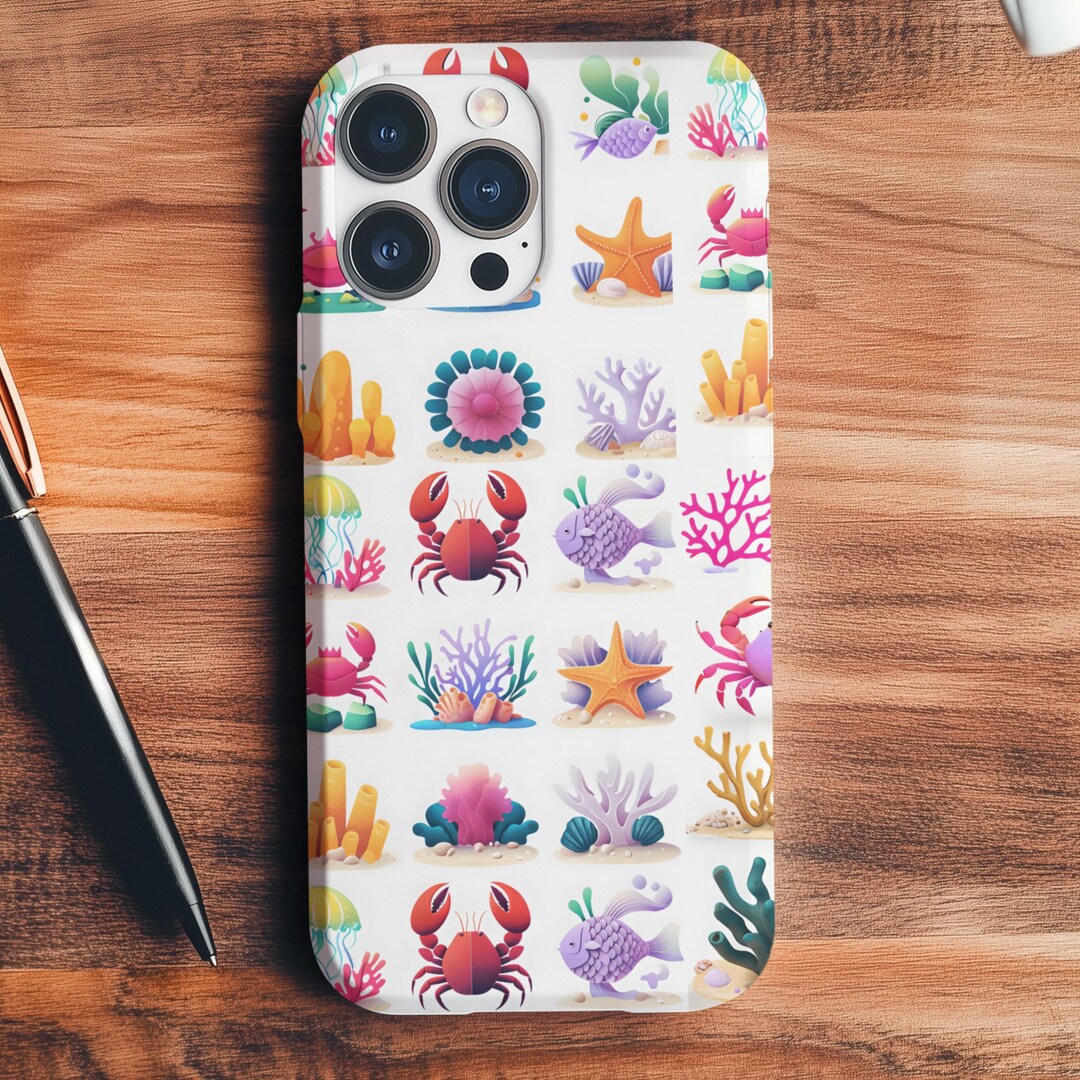Phone Case, Cute Sea Life Design - Crabs, Coral, Starfish - Coastal ...