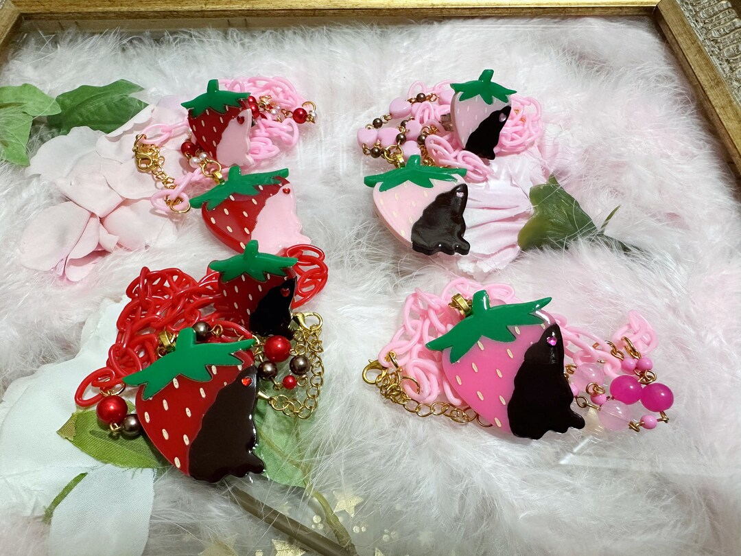 Acrylic Strawberry Necklace and Ring Sets - Lolita, Decora, Jfashion ...