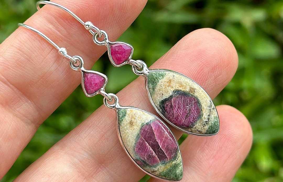 Natural, Ruby in Fuchsite, Ruby, in 925 Sterling Silver, Ruby Earrings - Etsy