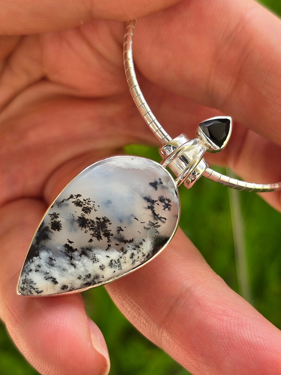 Merlinite, Dendritic Opal, Sterling Silver, Pendant, Necklace - Etsy