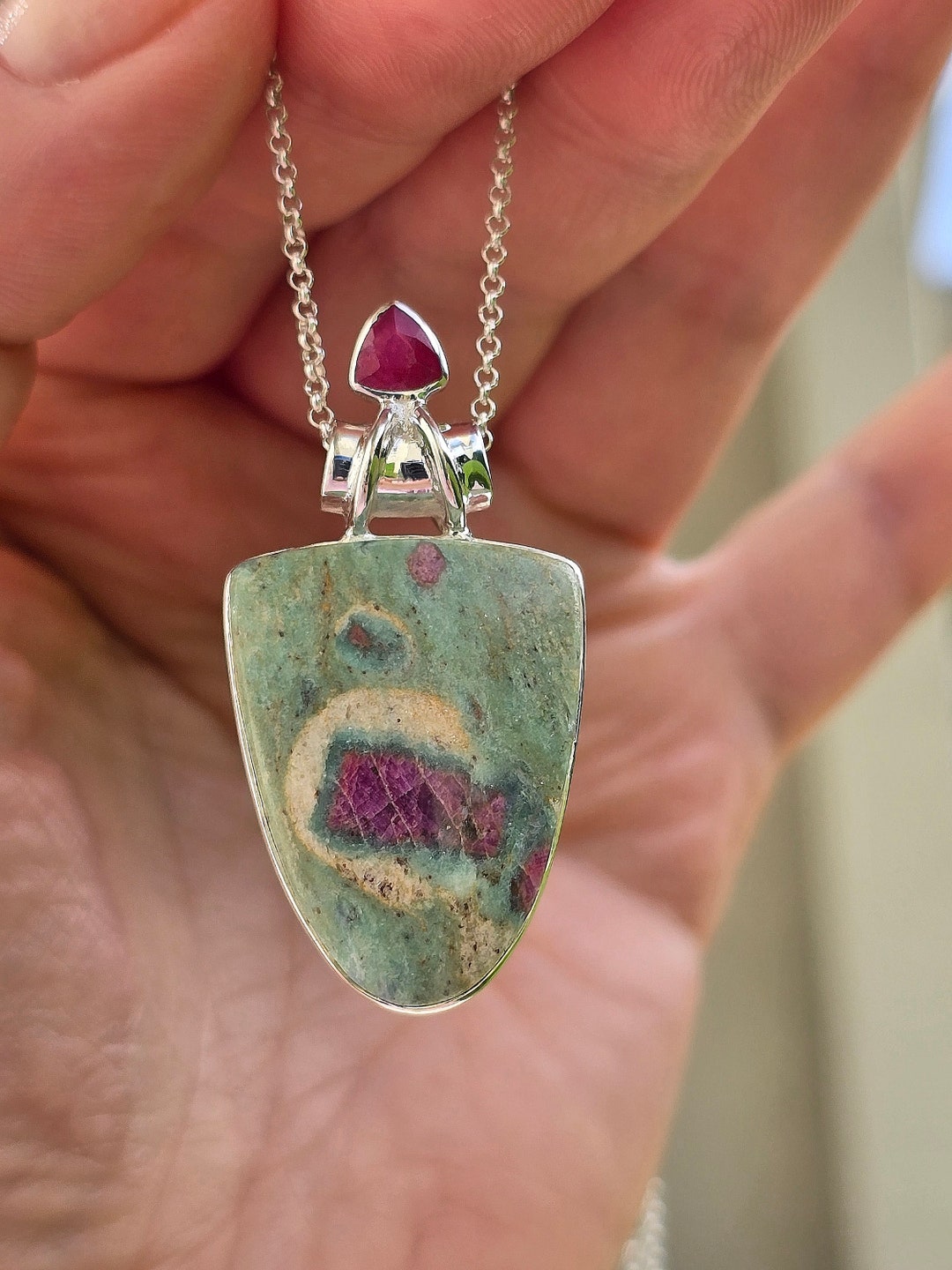 Ruby in Fuchsite, Gemstone Pendant, Necklace, 925 Sterling Silver - Etsy