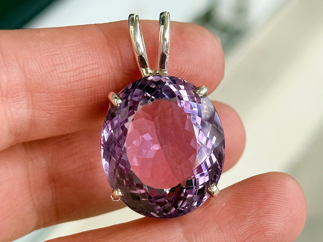 Fancy Large Brazilian Amethyst, Statement Oval Pendant, 925 Sterling ...