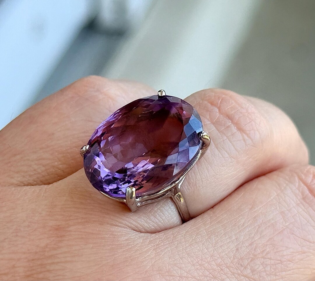 25 Ct Fancy Brazilian Amethyst, Sterling Silver, White Gold Plate, Size ...