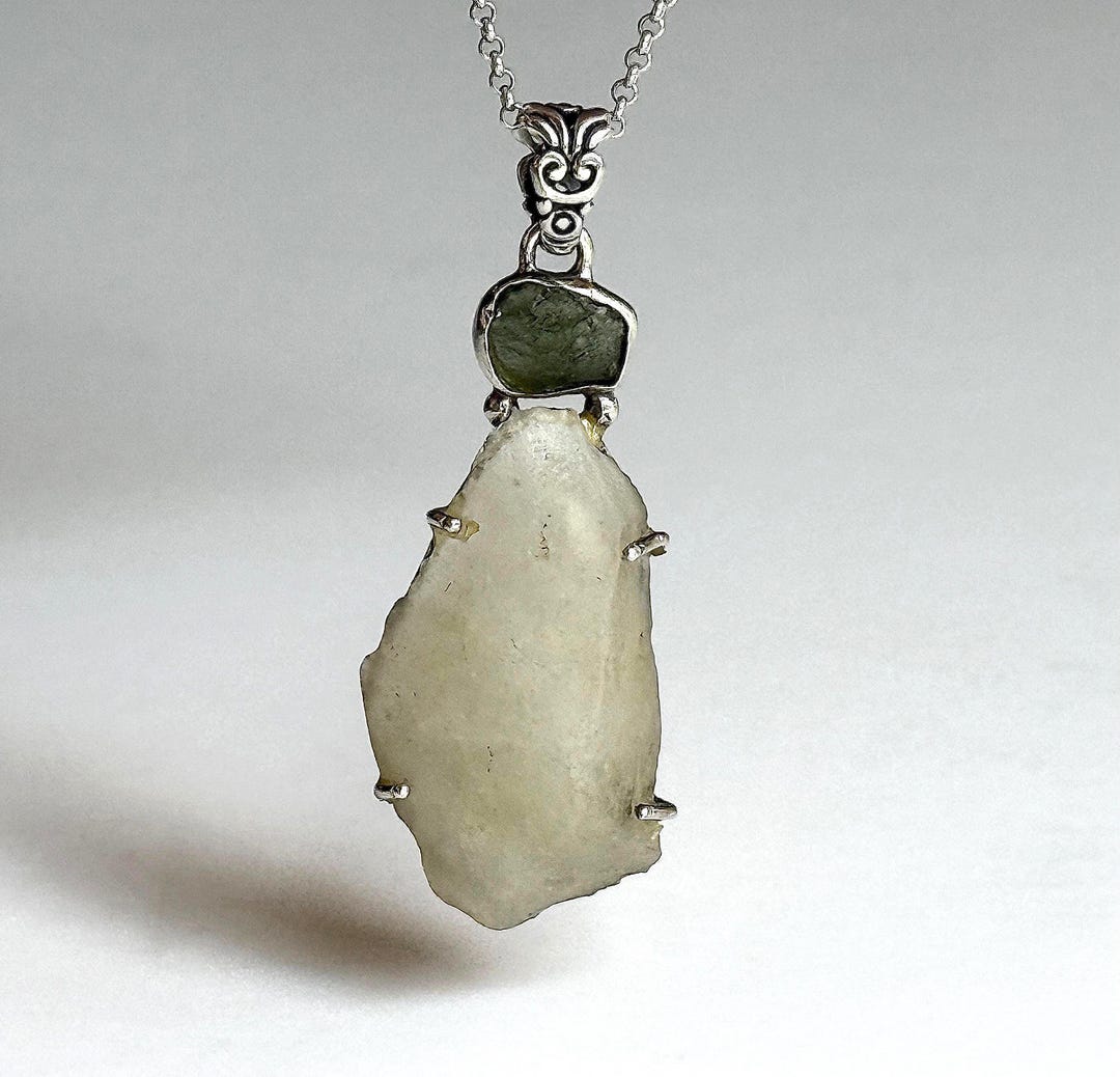 Large Libyan Desert Glass and Czech Moldavite Pendant: Sterling Silver ...