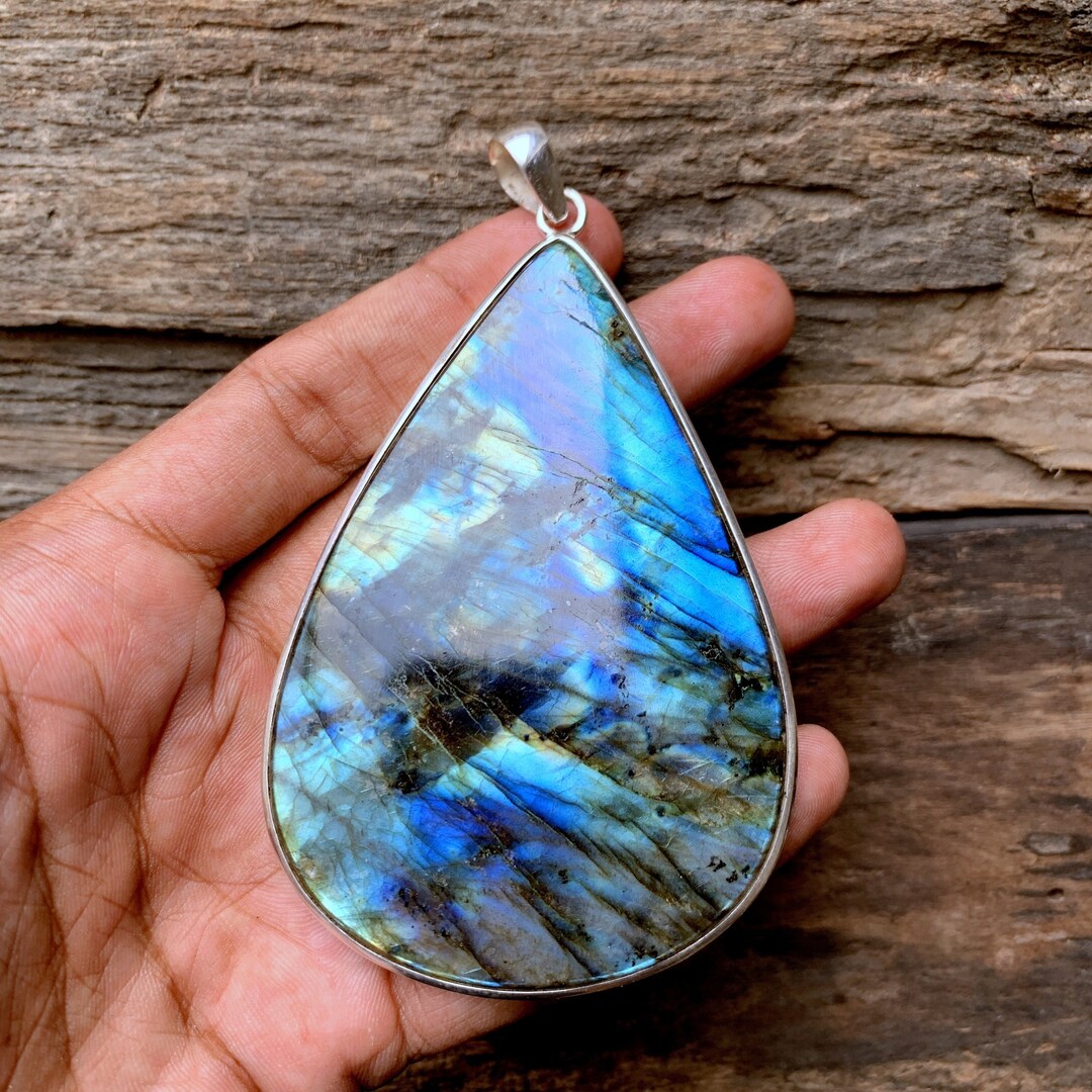 4.17", Very Large, Labradorite, Sterling Silver, Blue, Pendant ...