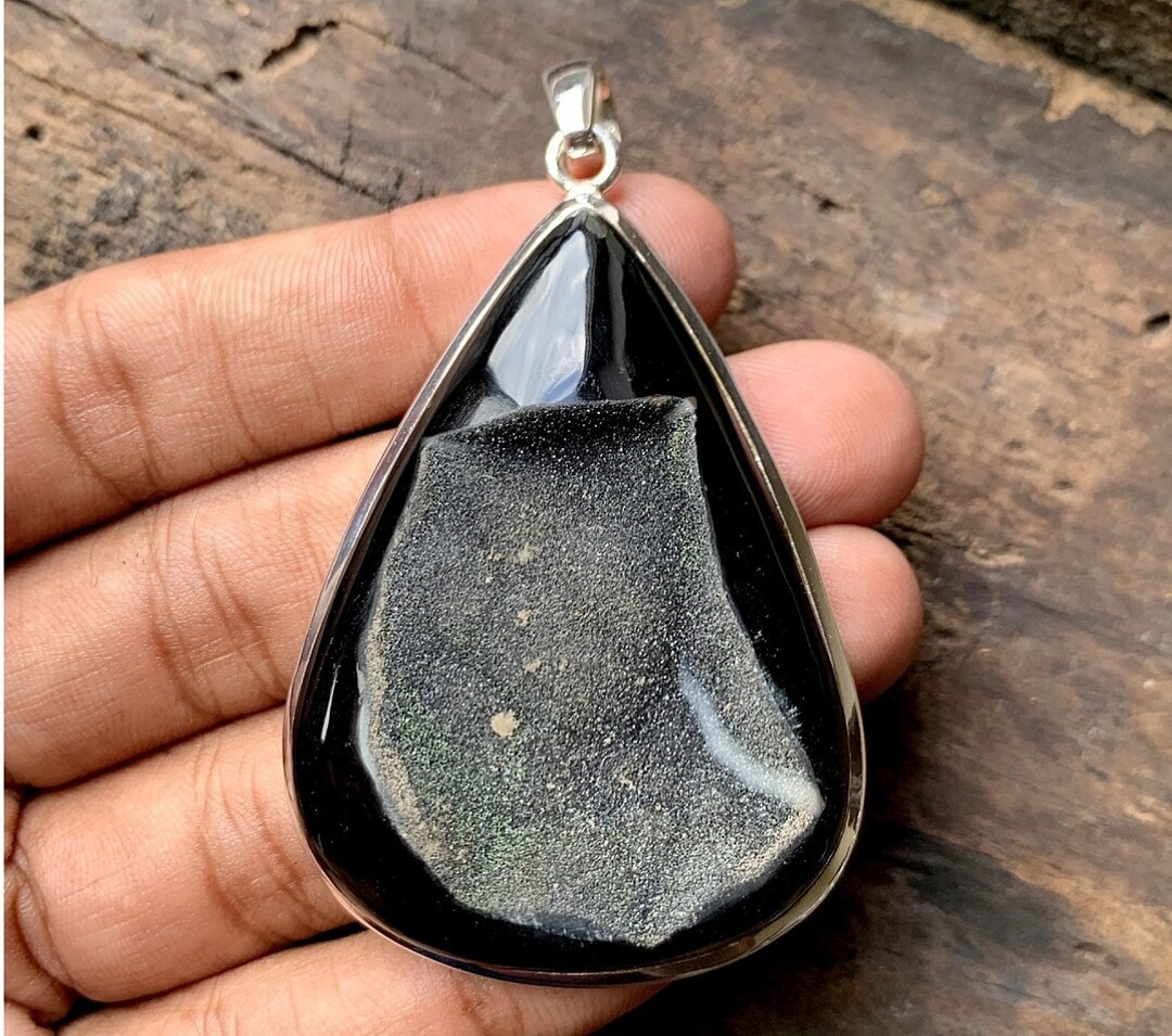 2.7", Very Large, Sterling Silver, Black Onyx Pendant, Necklace, Black ...