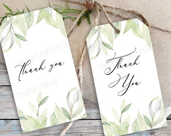 Printable Thank You Favor Tags With Green and Gold Leaves Ephemera Junk ...
