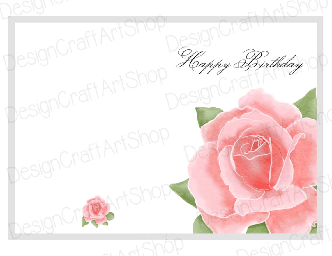 Printable Happy Birthday Card With Pink Rose Ephemera Junk - Etsy