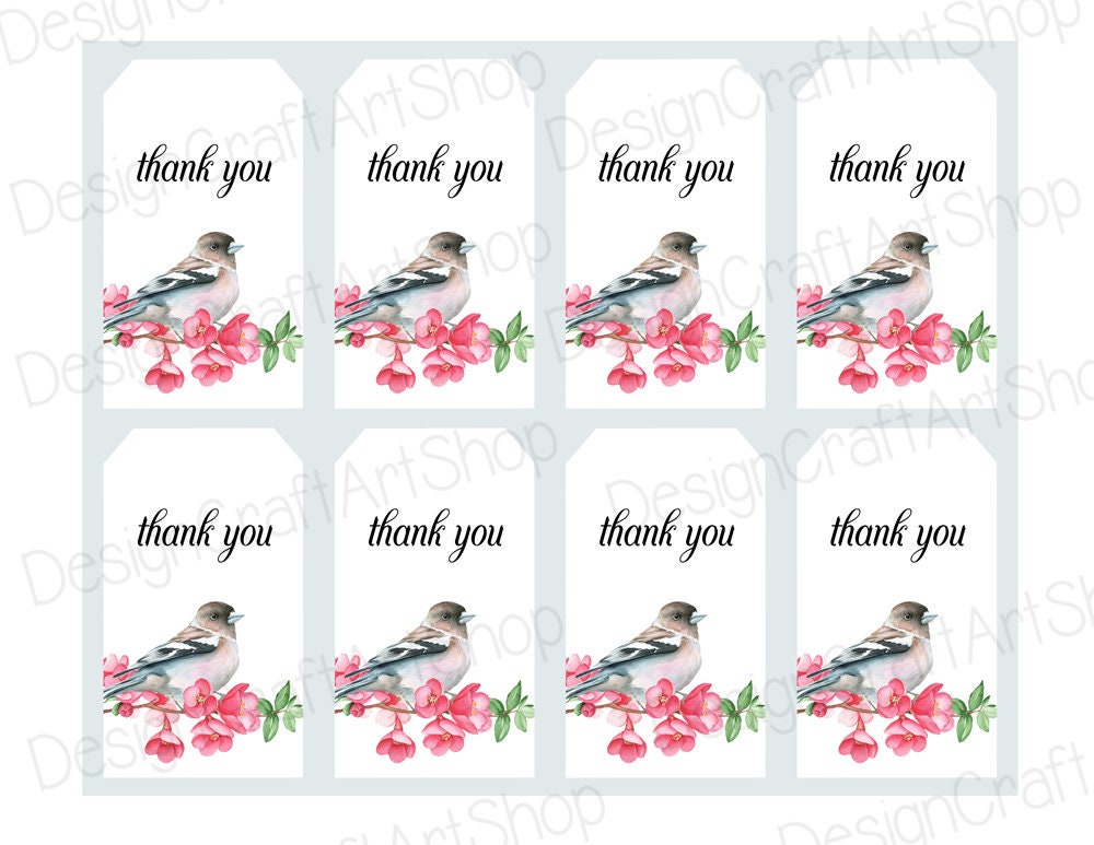 Printable Thank You Favor Tags With Bird & Flower Ephemera - Etsy