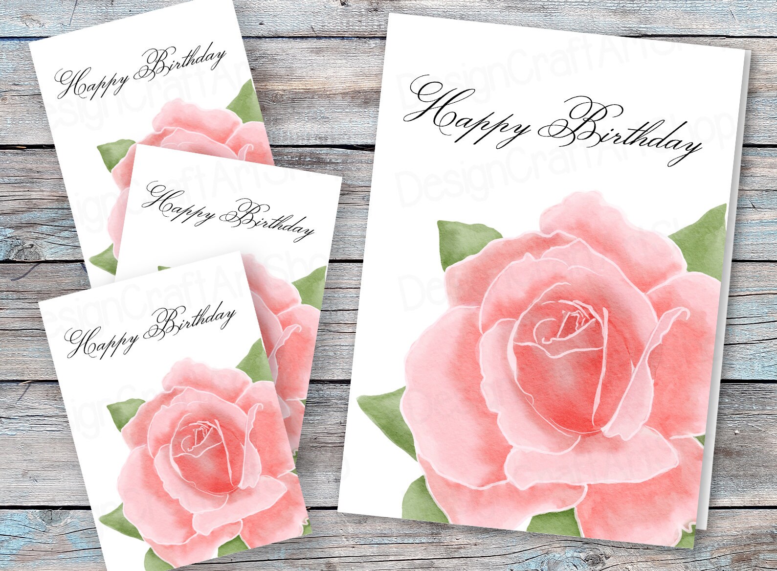 Printable Happy Birthday Card With Pink Rose Ephemera Junk - Etsy