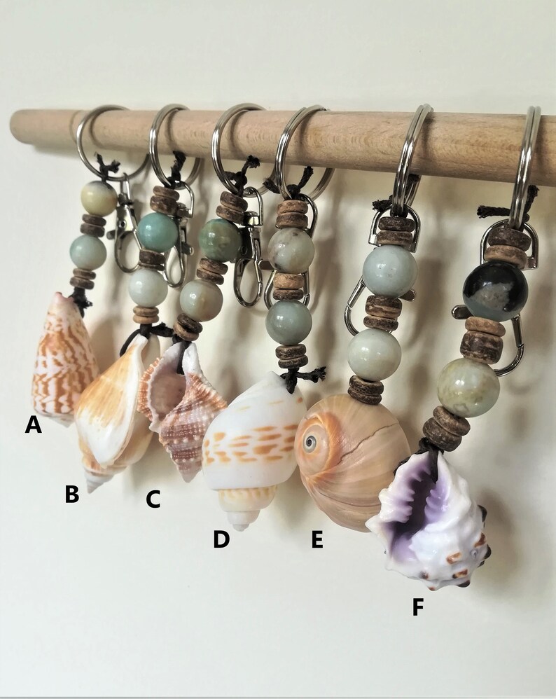 Boho Surfer Amazonite Seashell Keyring Bag Charm - Etsy