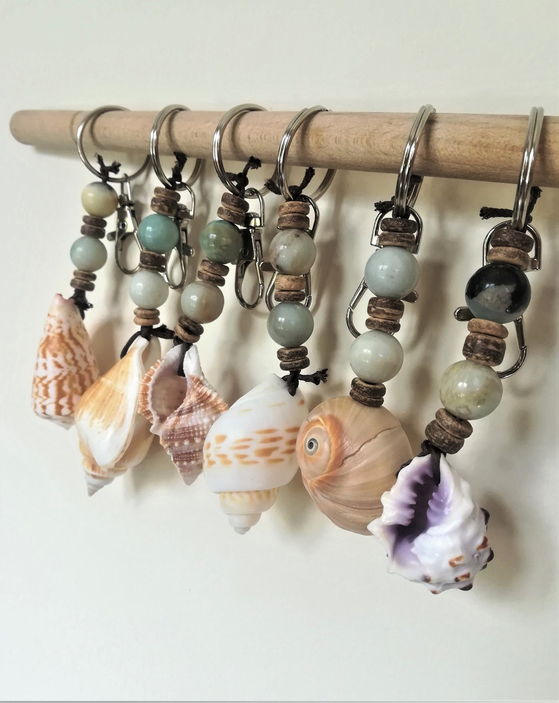 Boho Surfer Amazonite Seashell Keyring Bag Charm - Etsy