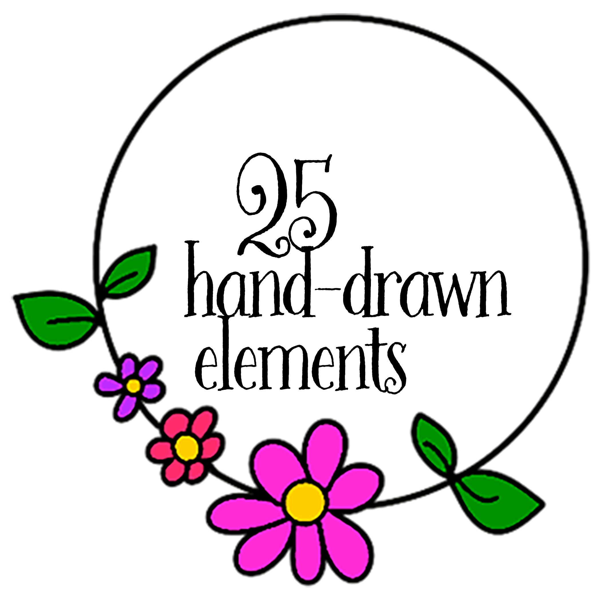 Doodle Clipart, Digital Handdrawn Flower Clipart, Flowers and Doodles ...