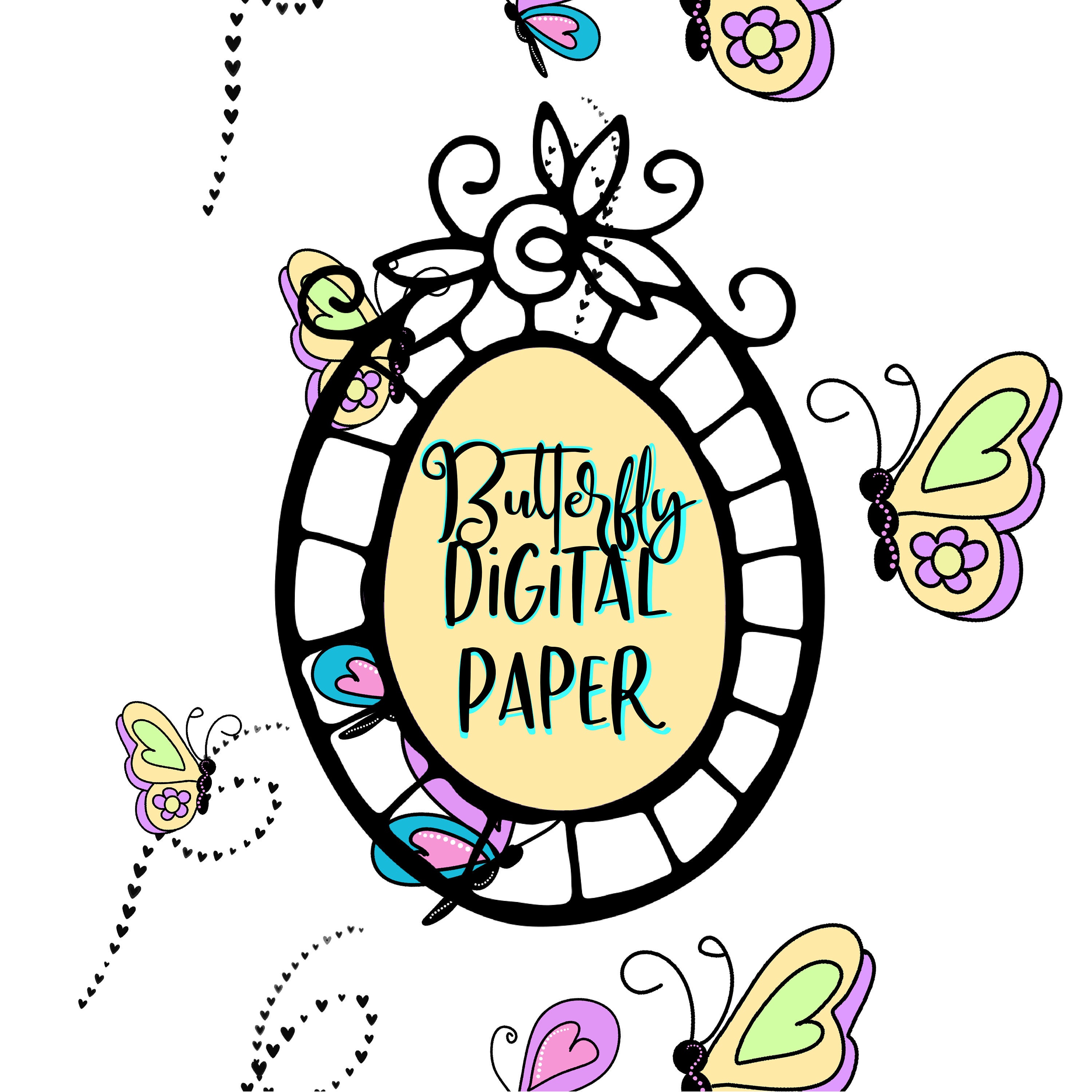 Butterfly Digital Paper, Seamless Digital Paper, Spring Art, Doodles ...
