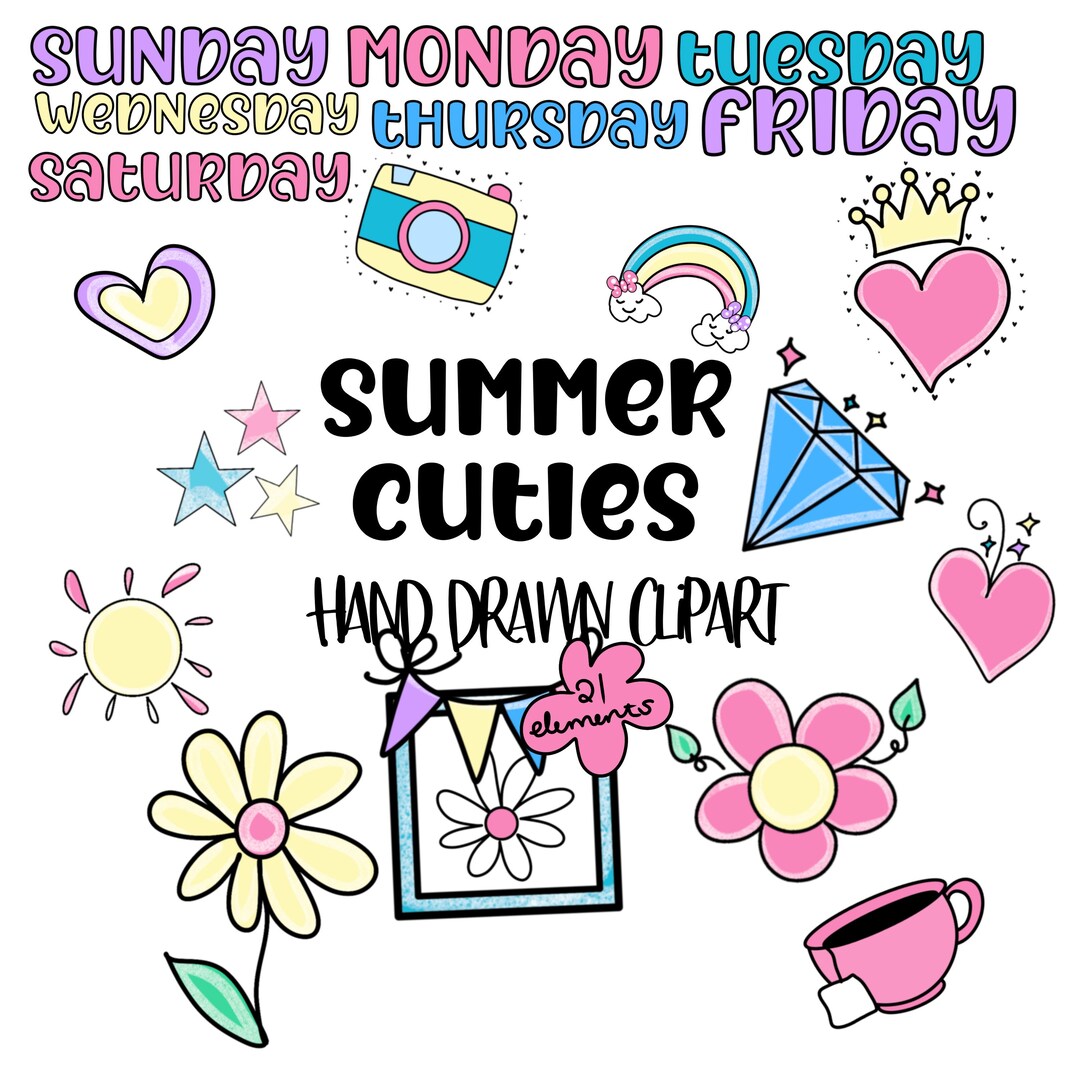 Summer Cuties Hand-drawn Doodle Clipart, Clip-art, Planner Stickers ...