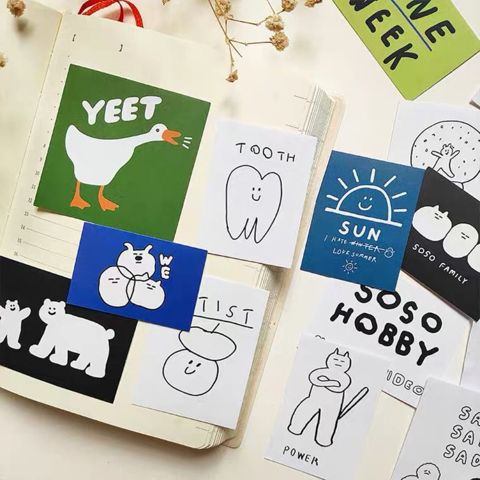 17/pcs Cute Drawing Stickers With Words Cute Illustration - Etsy
