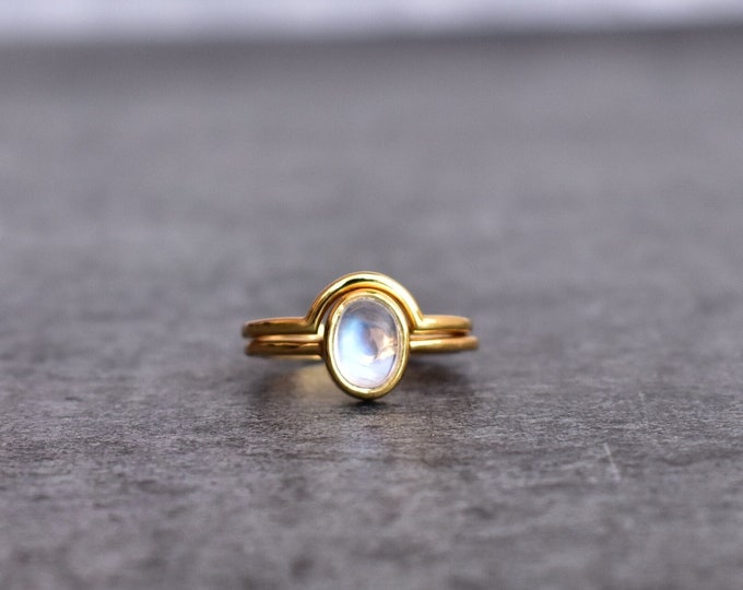 Natural Moonstone Ring* Rainbow Moonstone Stacking Ring Set for Her ...