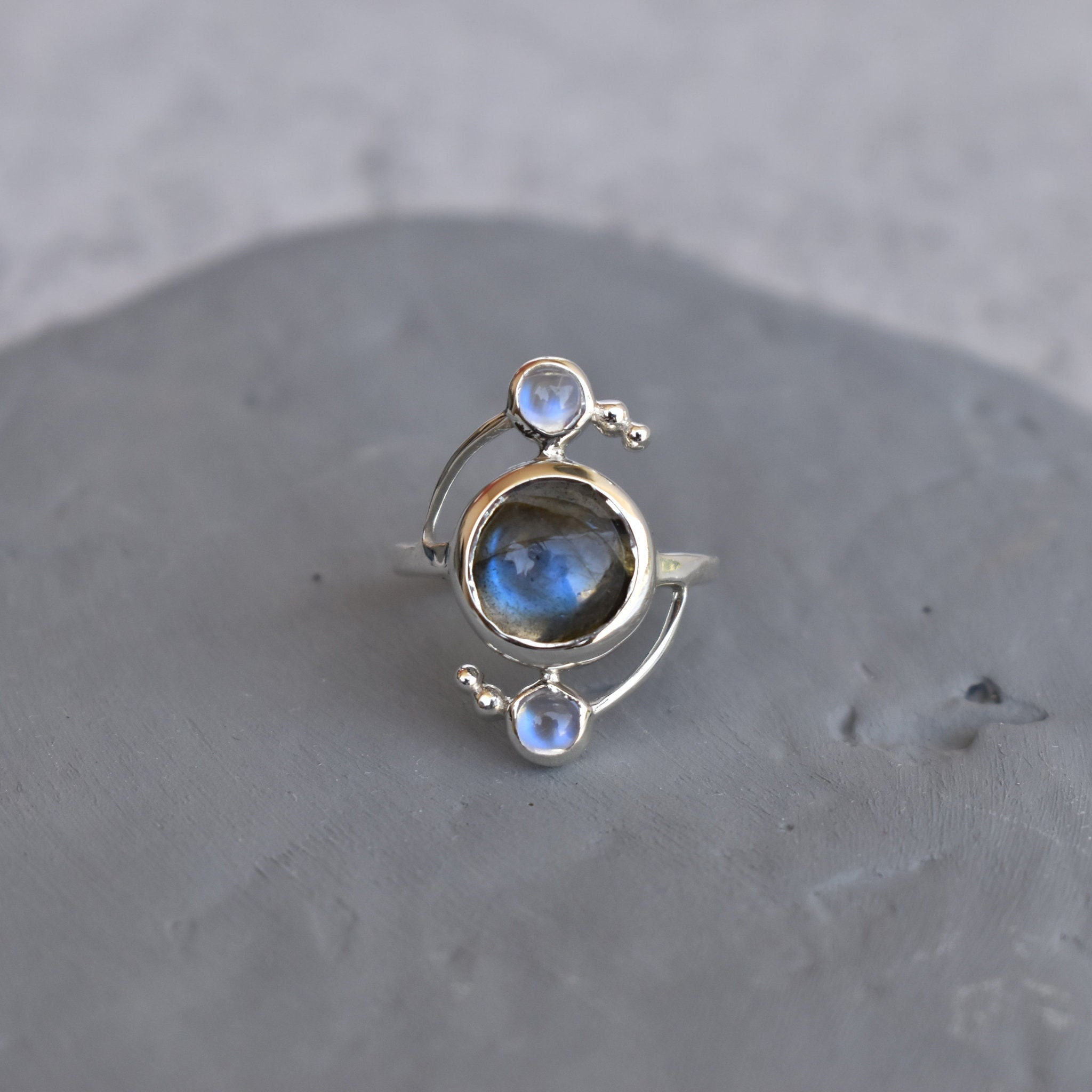 Natural Moonstone and Labradorite Ring Blue Flashy Two - Etsy UK