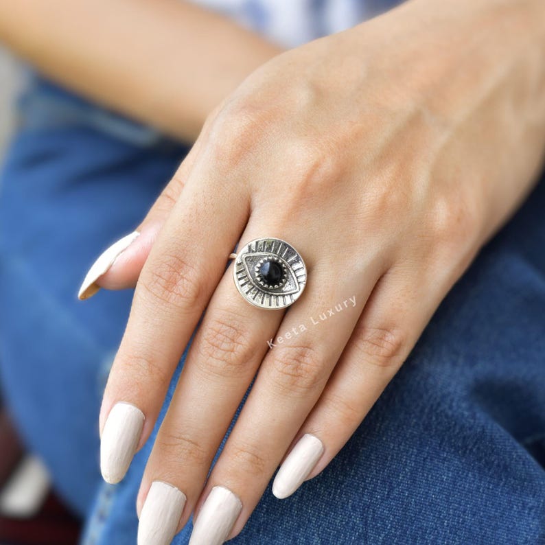 Genuine Black Onyx Ring* Onyx Evil Eye Ring for Women* Protection Ring ...