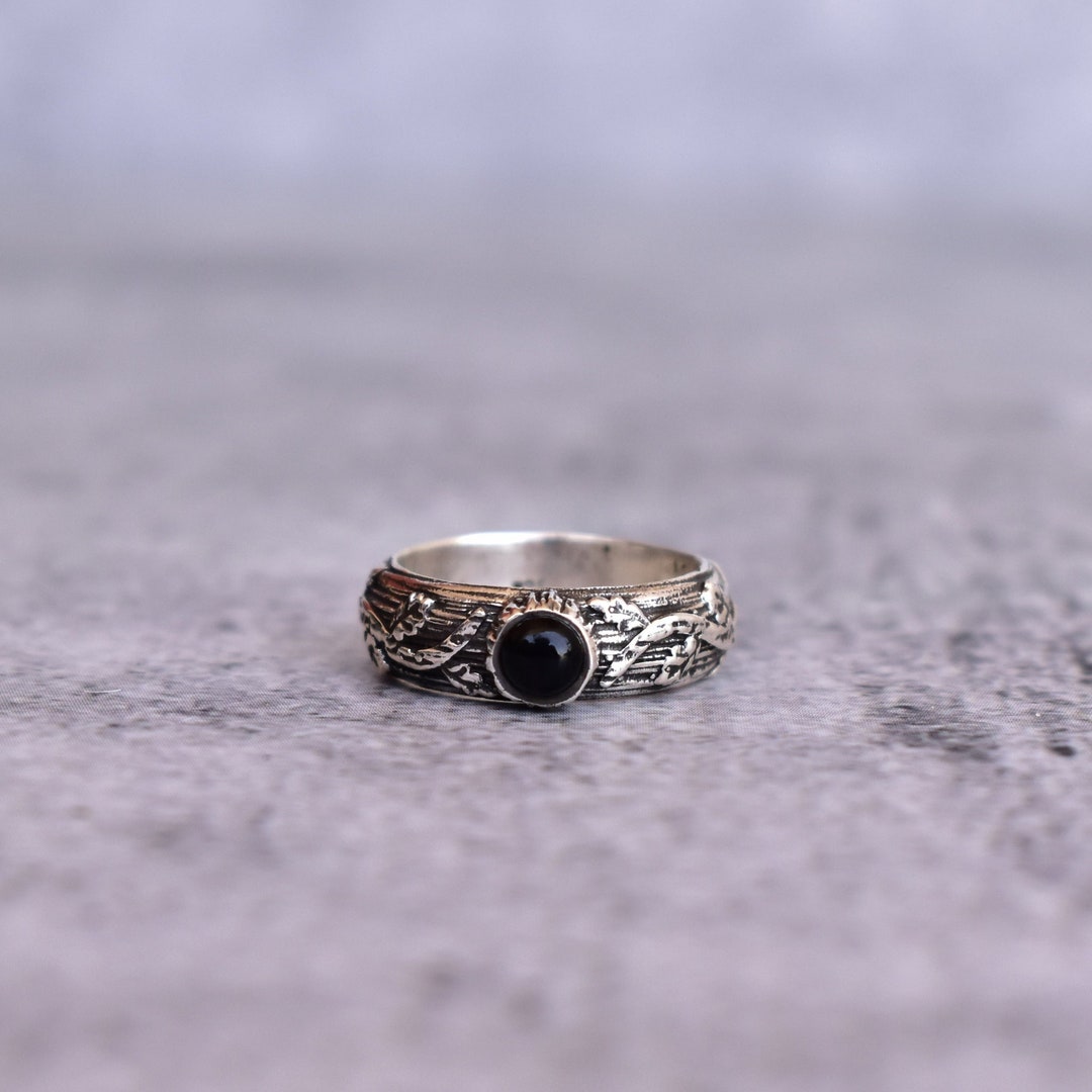 Genuine Black Onyx Ring* Nature Inspired Onyx Ring for Women* Oxidized ...