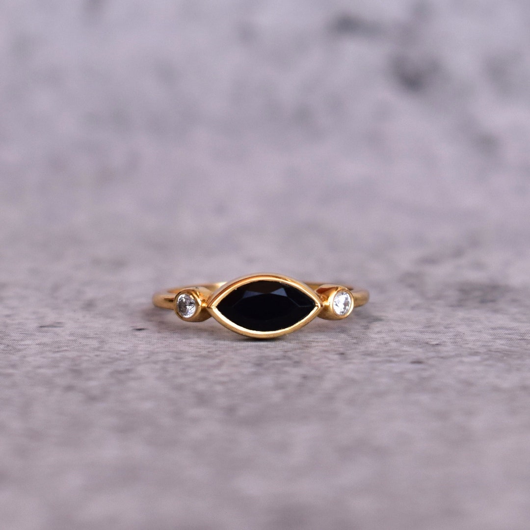 Genuine Onyx Ring* Evil Eye Inspired Dainty Ring* 14K Gold Vermeil Ring ...