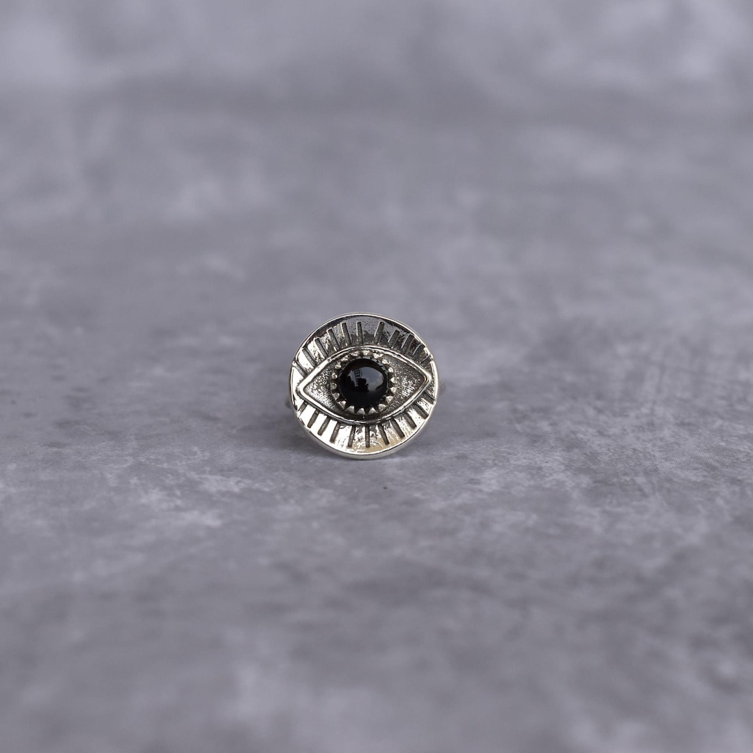 Genuine Black Onyx Ring* Onyx Evil Eye Ring for Women* Protection Ring ...