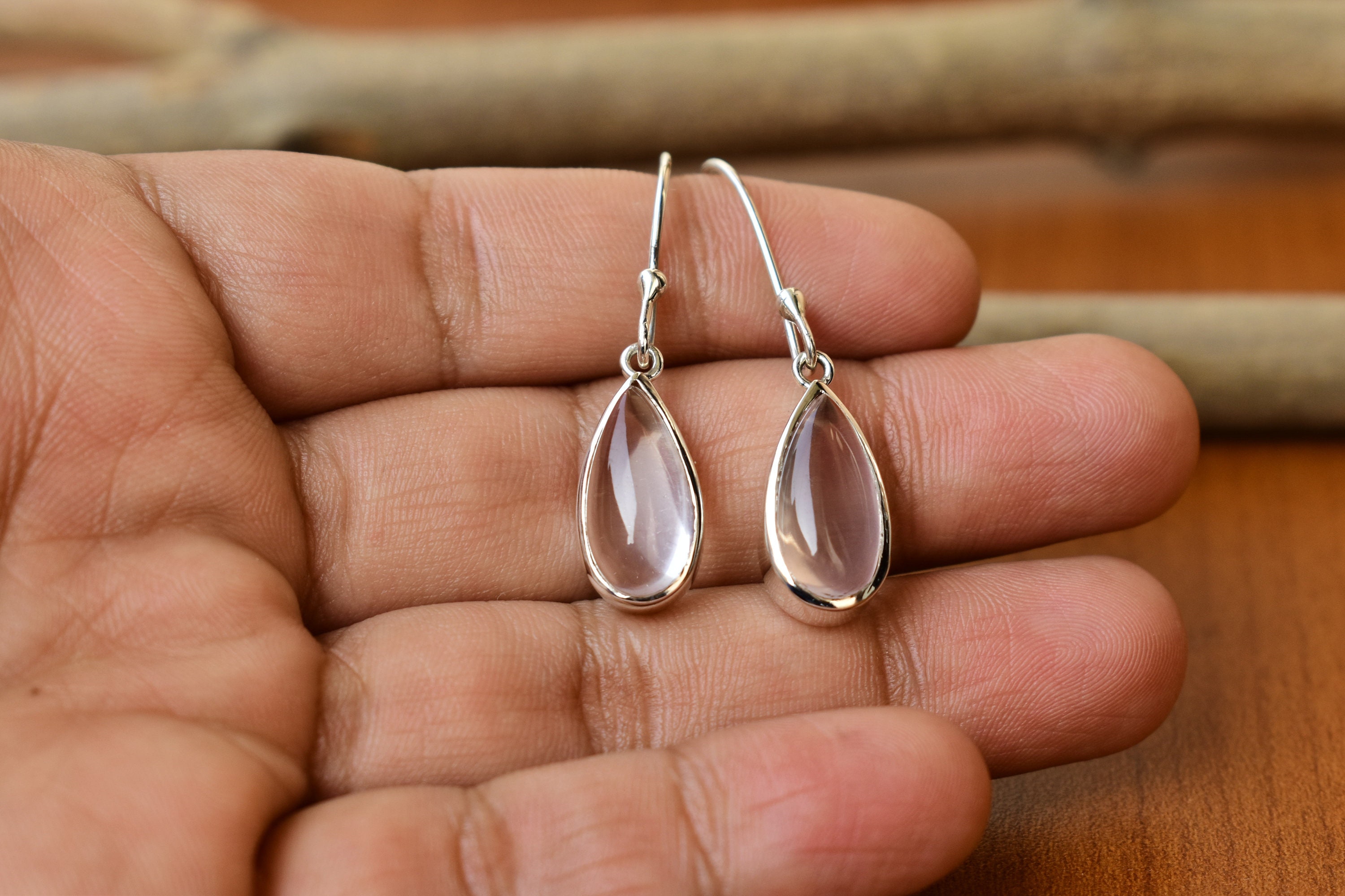 Natural Gemstone Pear Shape Rose Quartz Drop Dangle Style | Etsy