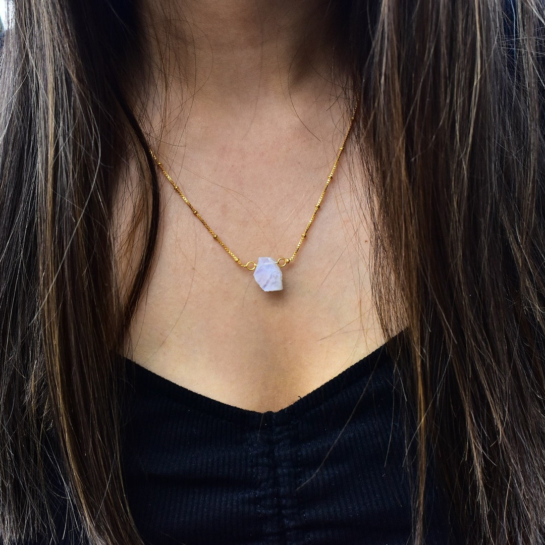 Raw Moonstone Crystal Necklace, Crystal Necklace, Rough Stone Necklace ...