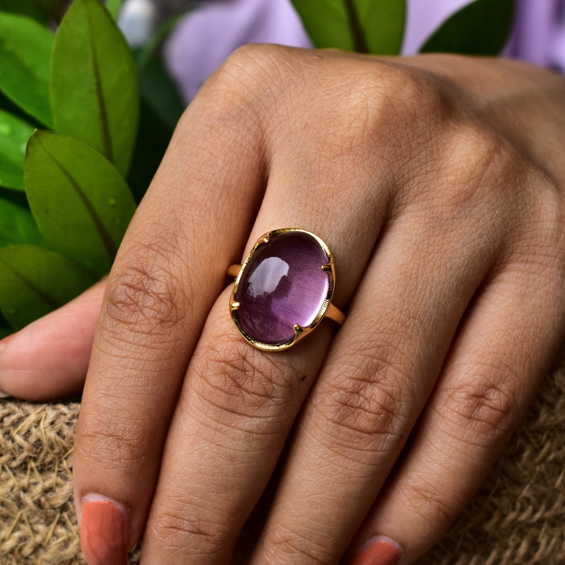 HUGE Natural Amethyst Ring Sterling Silver Ring Gold - Etsy