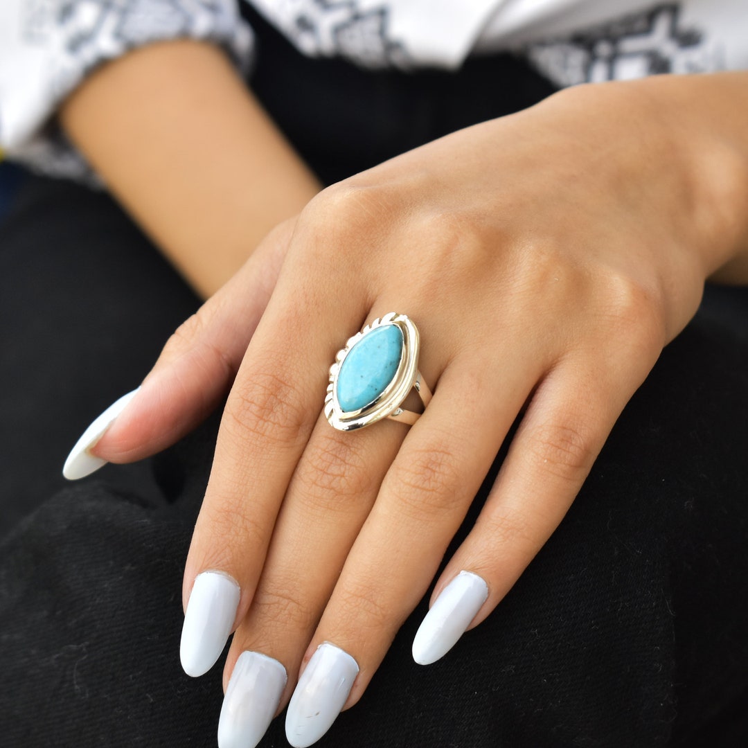 Genuine Turquoise Ring* Turquoise Handmade Ring for Women* 925 Sterling ...