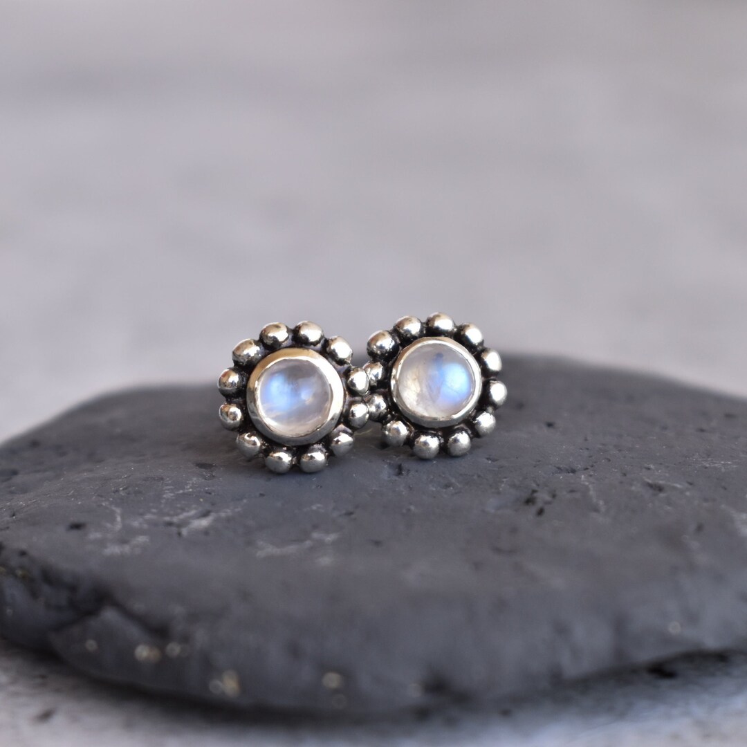 Natural Blue Sheen Moonstone Stud Earrings, Rainbow Moonstone Earrings ...