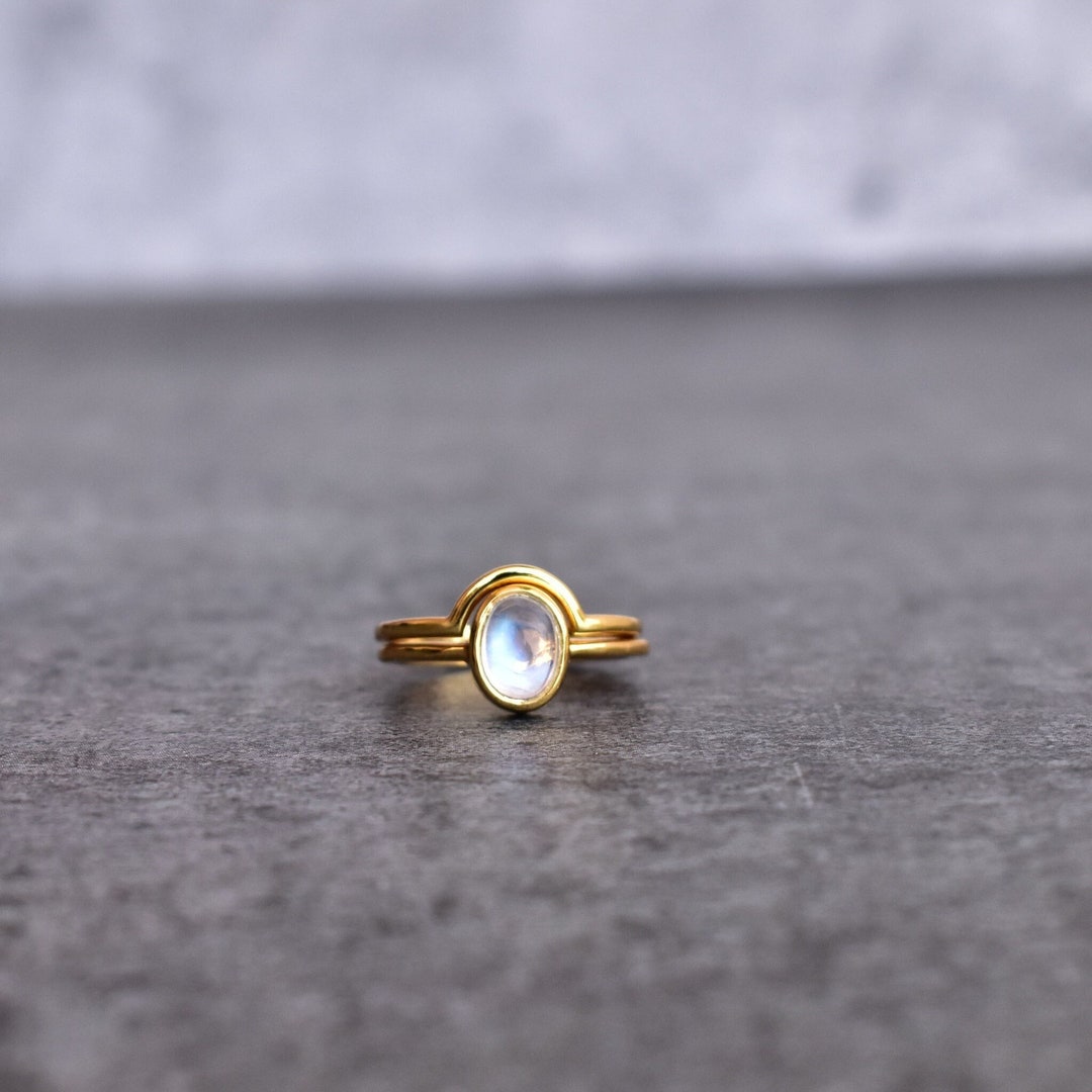 Natural Moonstone Ring* Rainbow Moonstone Stacking Ring Set for Her ...