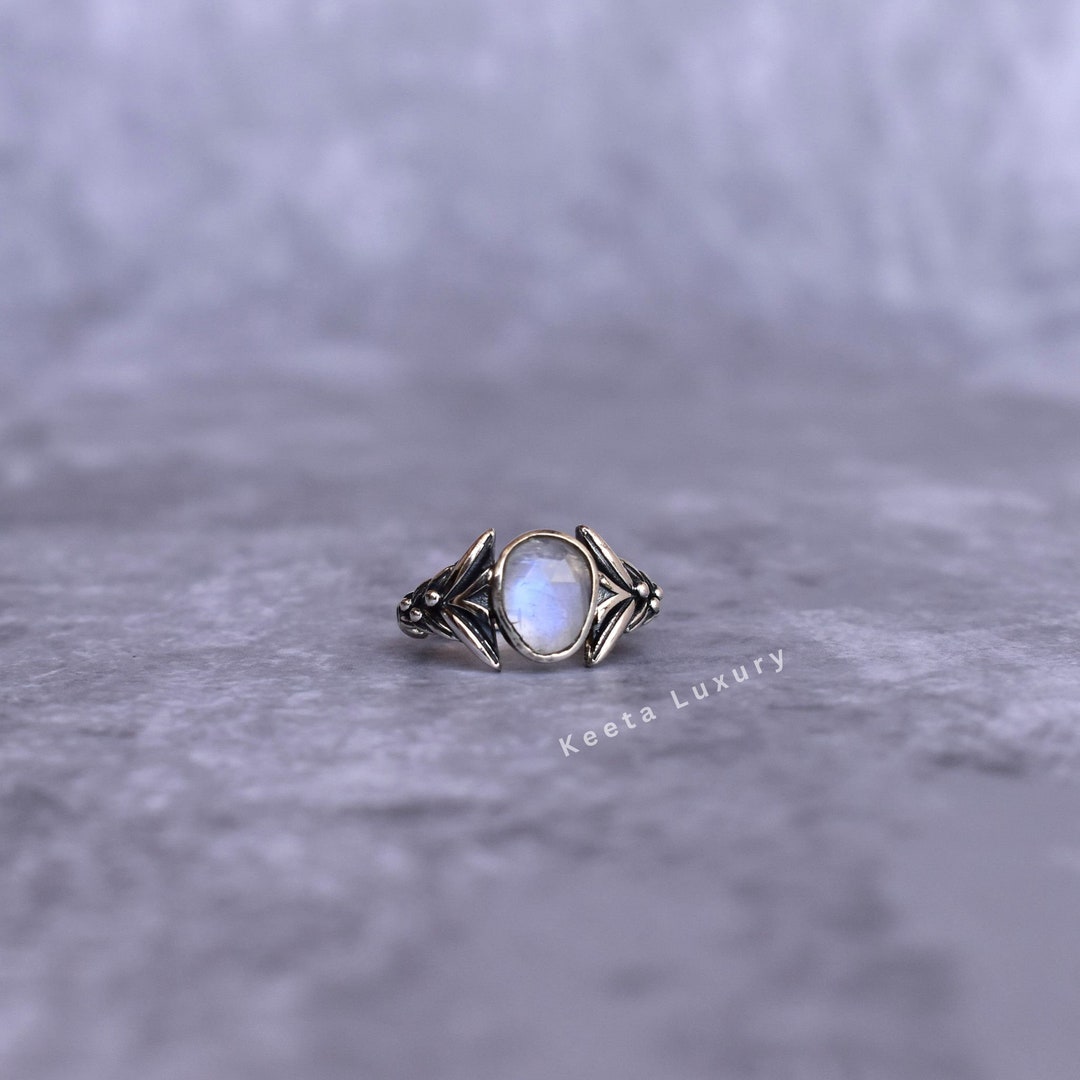 Natural Moonstone Ring Nature Inspired Rainbow Moonstone Ring Silver ...