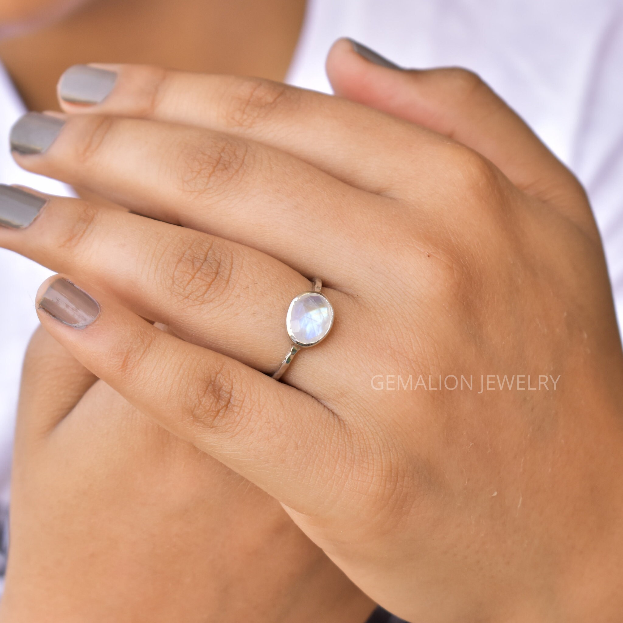 Faceted Moonstone Ring Bohemian Hammered Minimalist Ring - Etsy