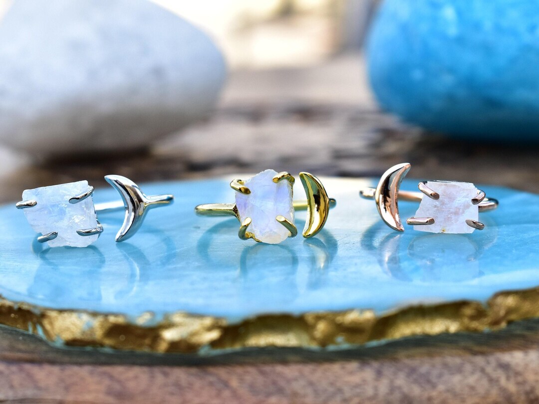Moonstone Ring, Raw Moonstone Lunar Ring, Lunar Celestial Ring, Raw ...