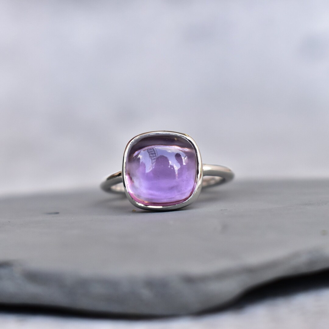 Natural Amethyst Ring, Sterling Silver Ring, Square Amethyst Ring, Handmade Ring , Purple Quartz ...