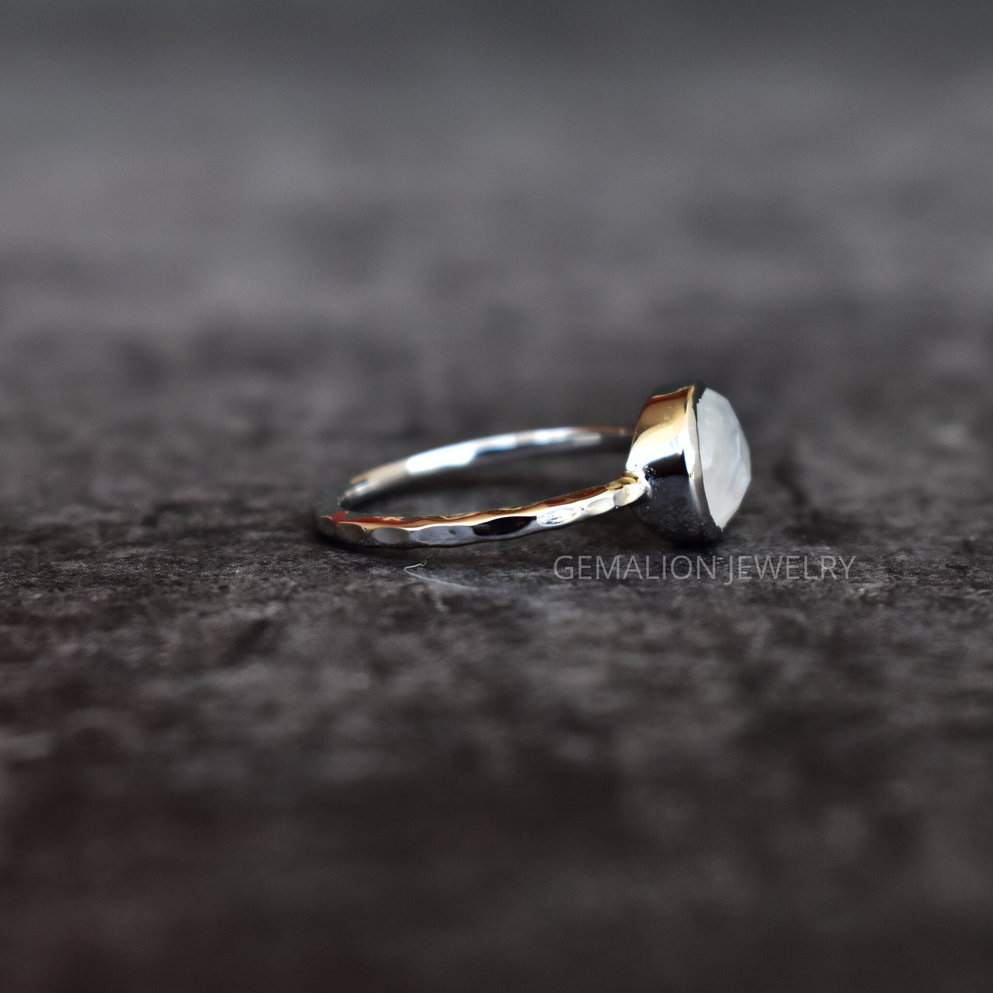 Faceted Moonstone Ring Bohemian Hammered Minimalist Ring - Etsy