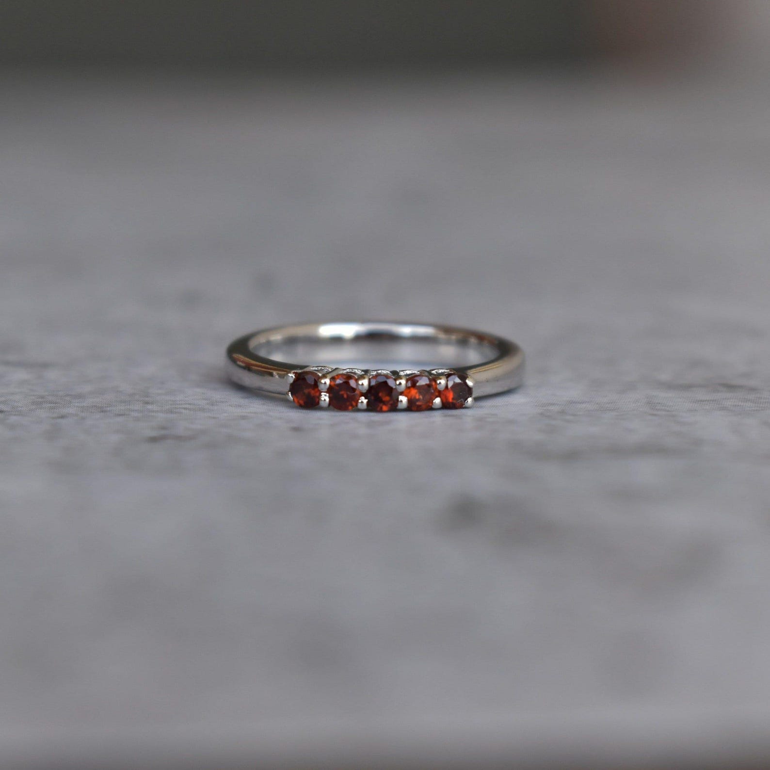Garnet Thin Stacking Ring 2.5mm - Solid Sterling Silver Half Eternity ...