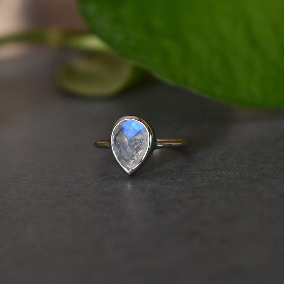 Faceted Moonstone Ring, Boho Minimalist Ring, Delicate Silver Ring ...