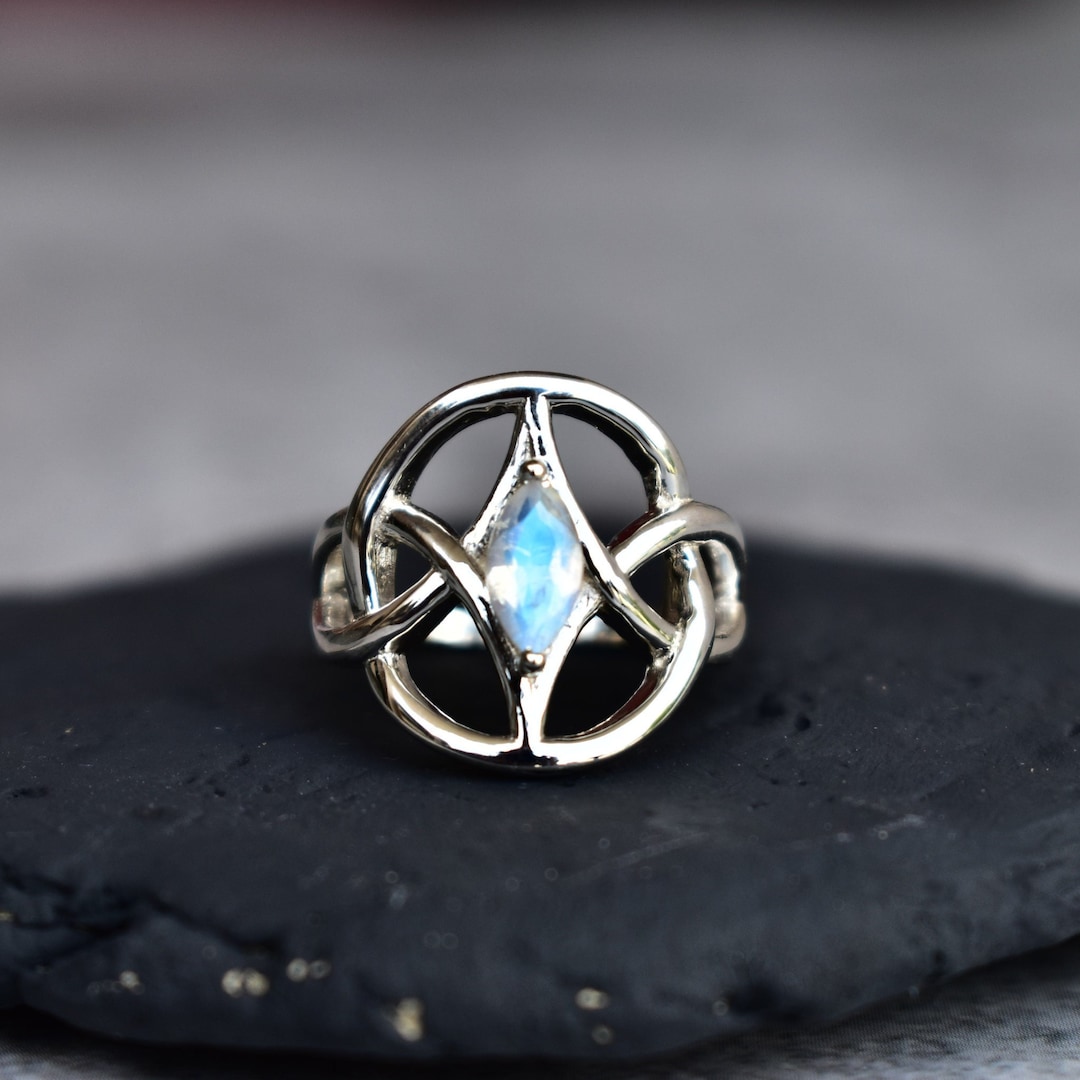 Moonstone Celtic Ring, Rainbow Moonstone Ring , Sterling Silver ...