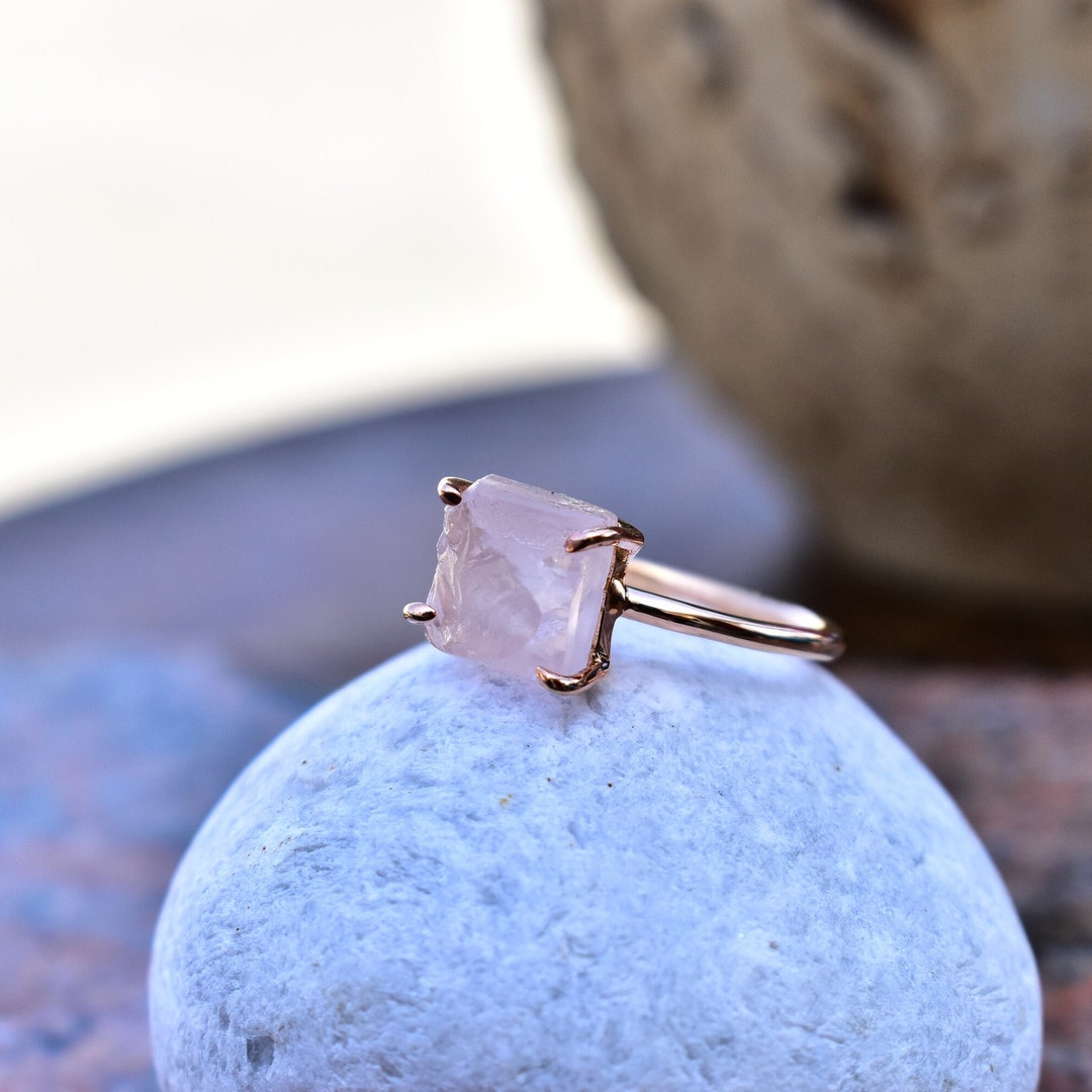 Rose Quartz Handmade Minimalist Ring, Raw Pink Quartz Ring, Raw Quartz ...