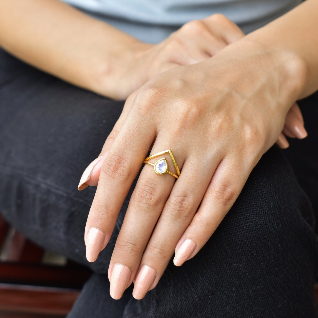 Genuine Moonstone Ring Set* Rainbow Moonstone 14K Gold Stackable ...