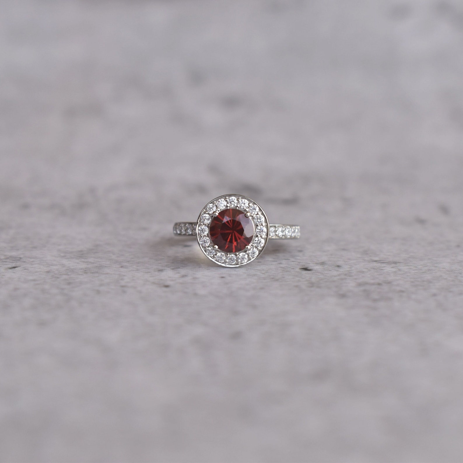 Red Garnet Round Cut Sterling Silver Engagement Ring Natural - Etsy