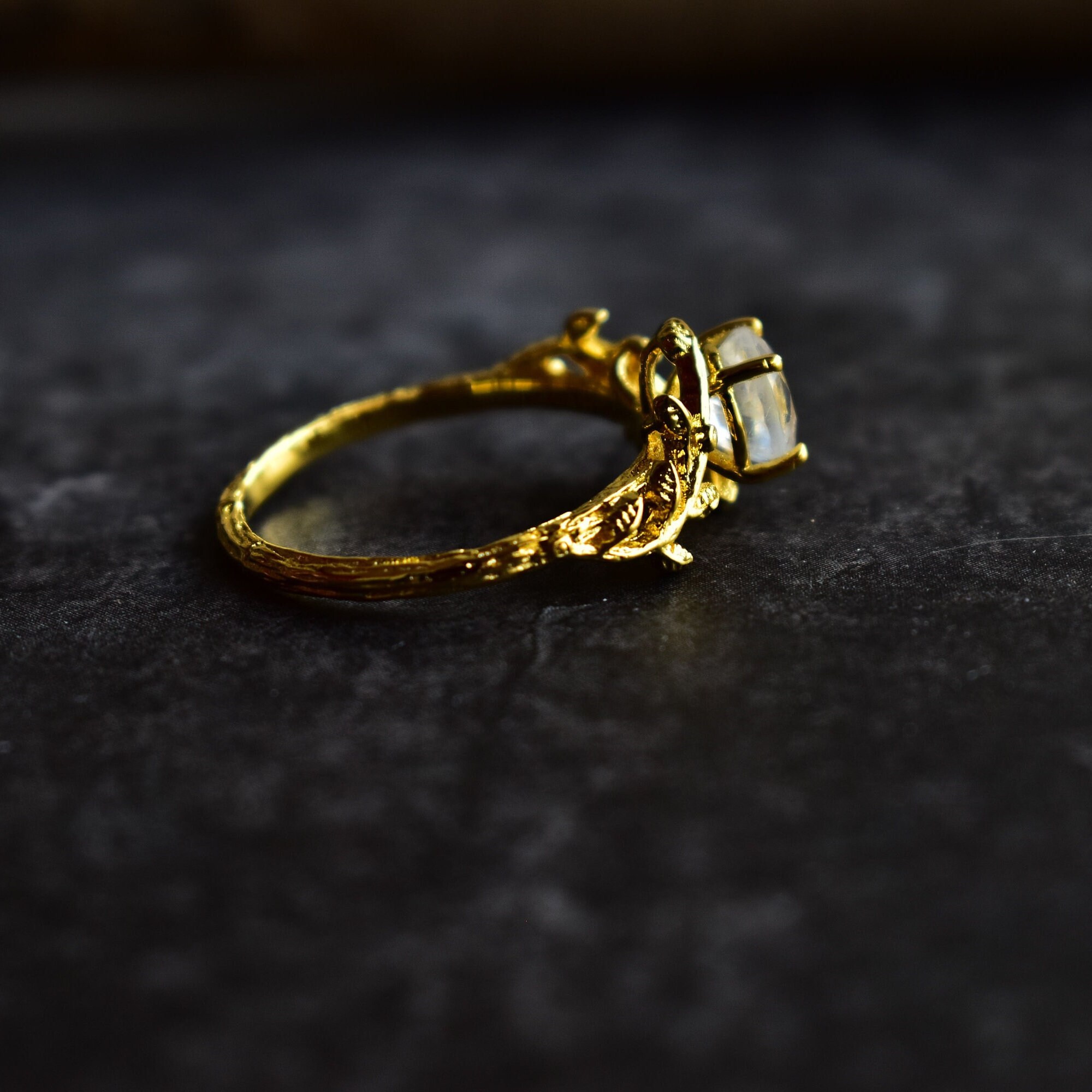 Leaf Rainbow Moonstone Ring Nature Inspired Twig Engagement - Etsy