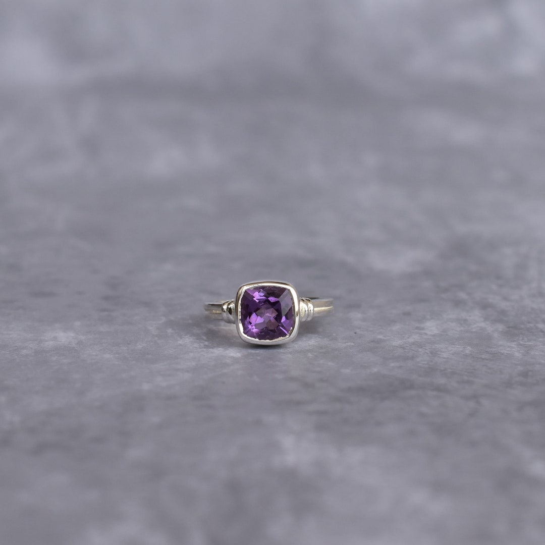 Genuine Amethyst Ring* Cushion Cut Amethyst Ring for Women* Sterling ...